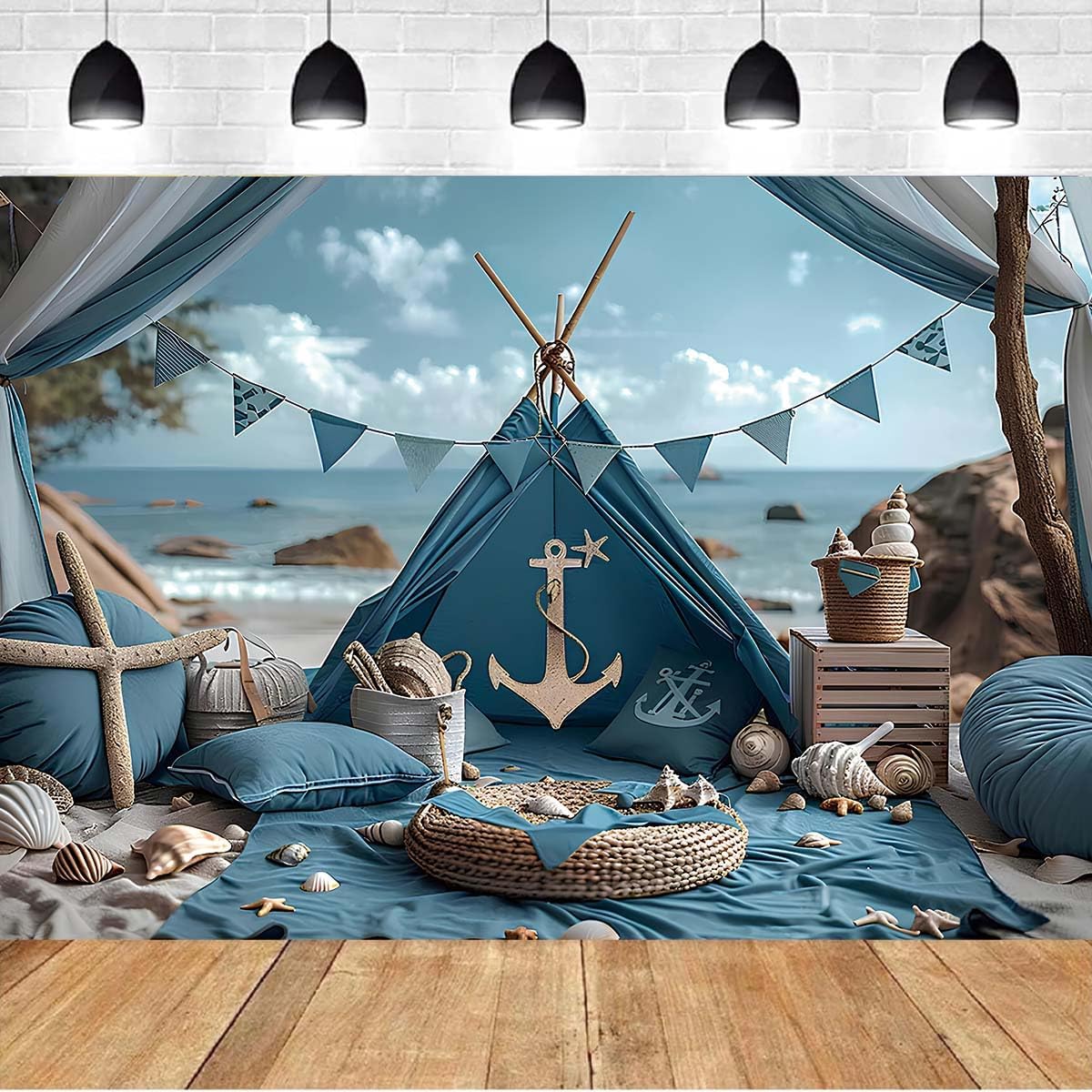 Amazon.com : Nautical Rudder Theme Baby Birthday Background - Sailboat ...
