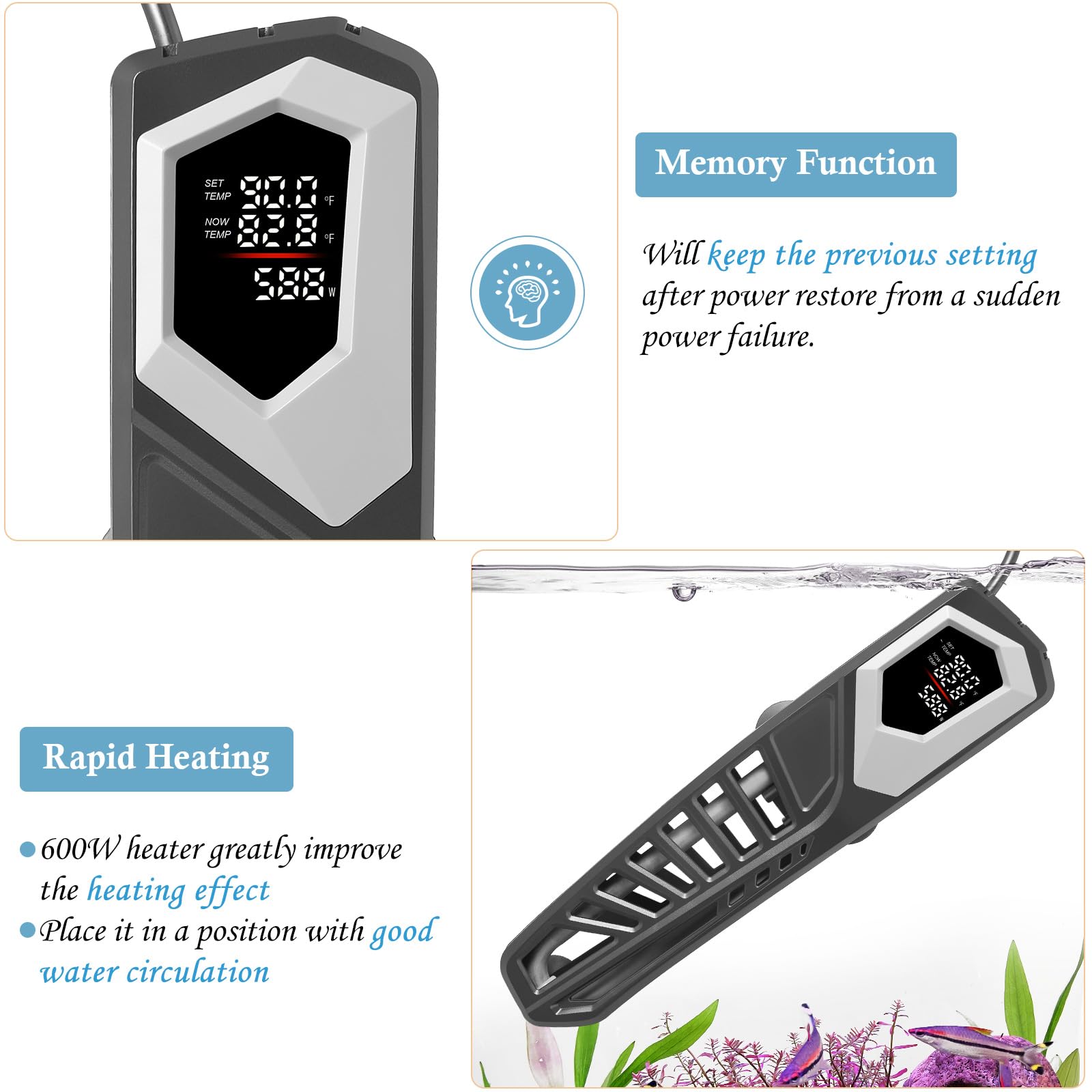 HITOP 800W Titanium Aquarium Heater: Digital Fish Tank Heater with ...