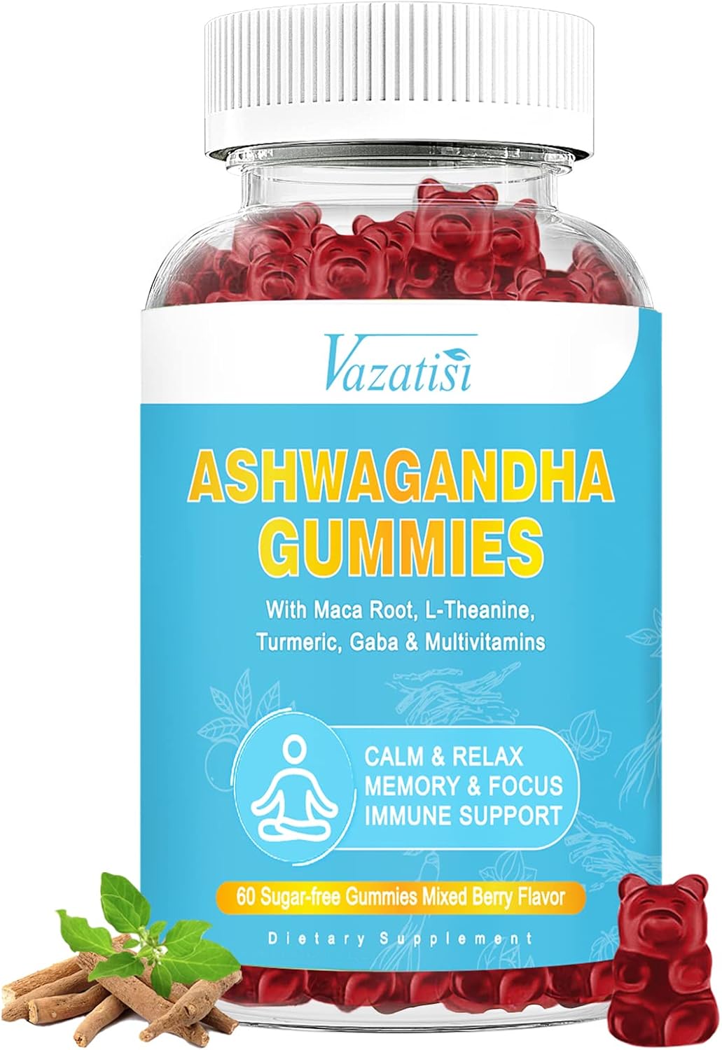 Amazon.com: Sugar Free Ashwagandha Gummies with Maca Root Turmeric GABA ...