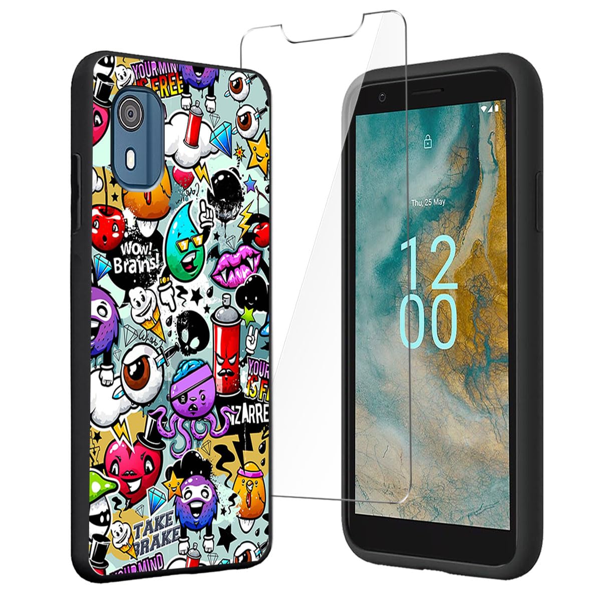 LYZXMY Case for Nokia C02 (5.45") + Tempered Film Glass Screen ...