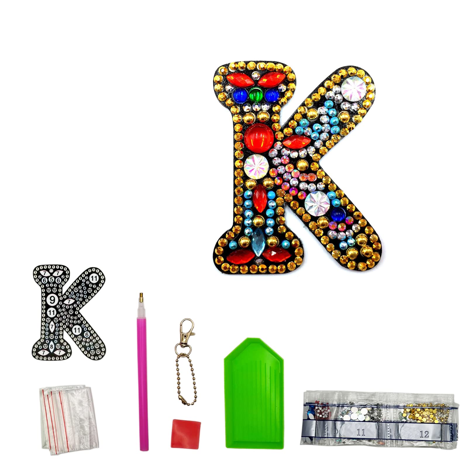 MEDOYOH DIY Letters "K" Diamond Painting Key Chains, Double-Sided Retro ...