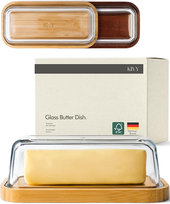 KIVY Glass butter dish with airtight lid that keeps butter soft - For ...