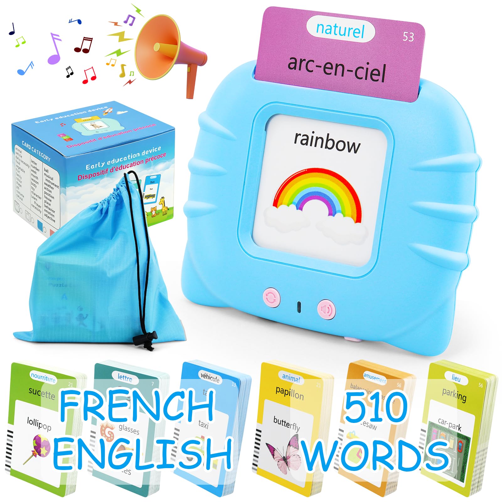 French & English Talking Flash Cards for Toddlers/Beginner, 510 Words ...