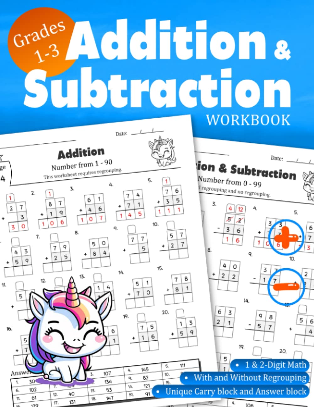 Grades 1-3 Addition and Subtraction Workbook: Single and Double Digit ...