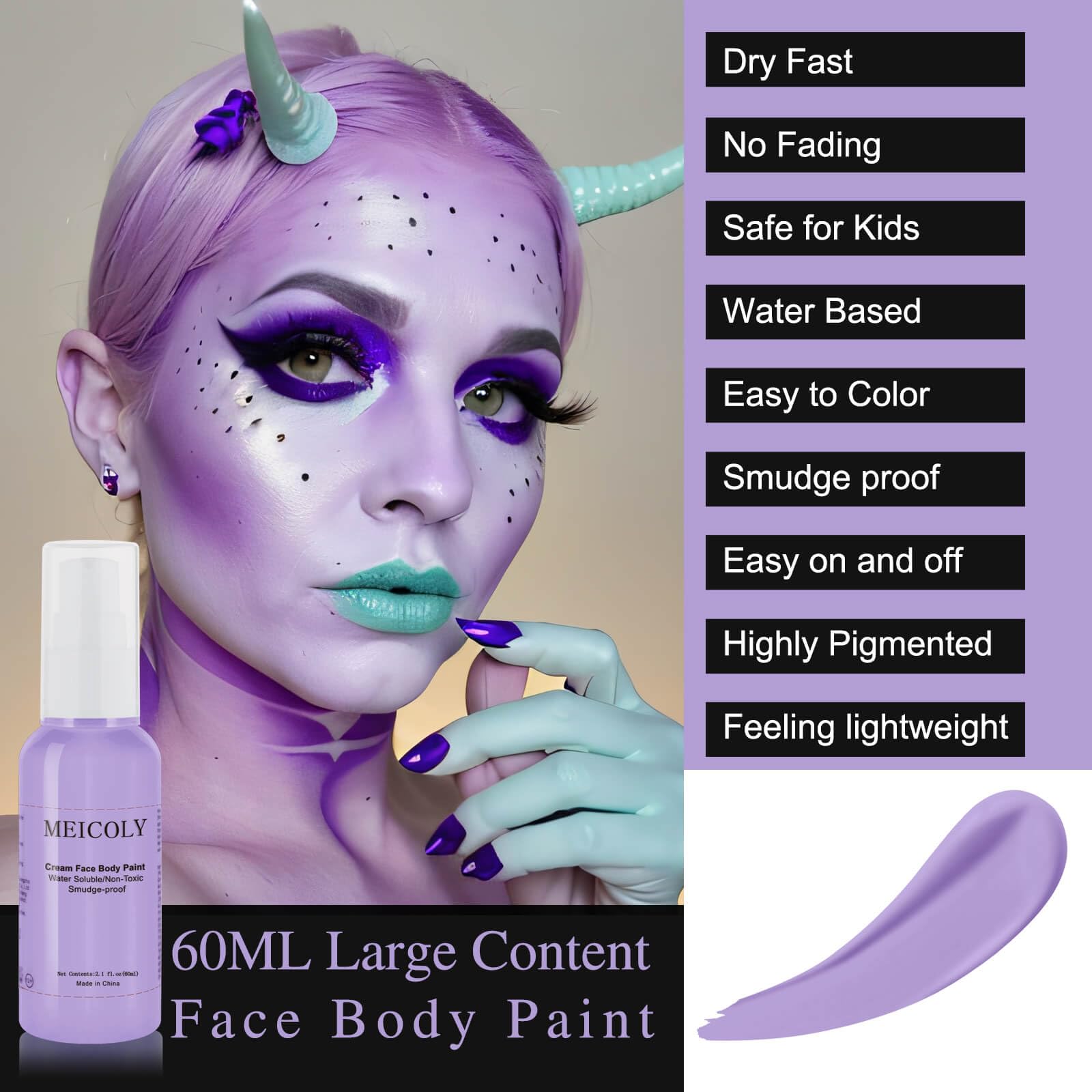 Snapklik.com : Cream Light Purple Face Body Paint,2.1Oz Smudge-proof ...