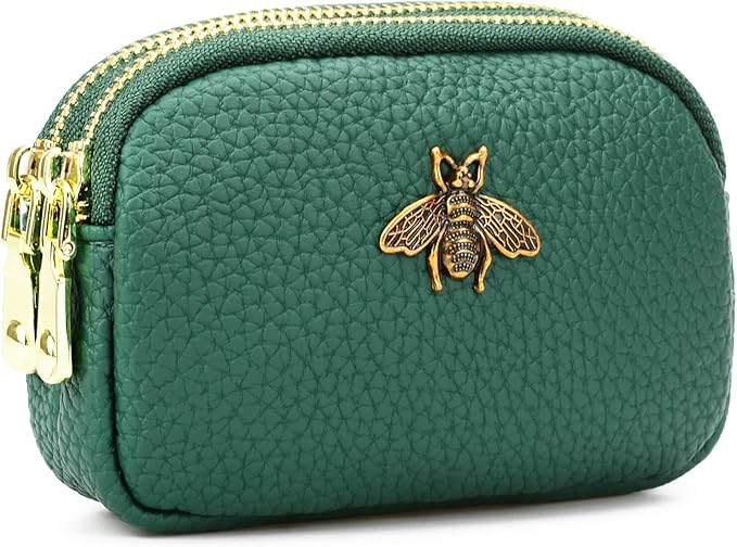 WOZEAH Leather Coin Purse for Women Small 2 Zipper Change Wallet with ...