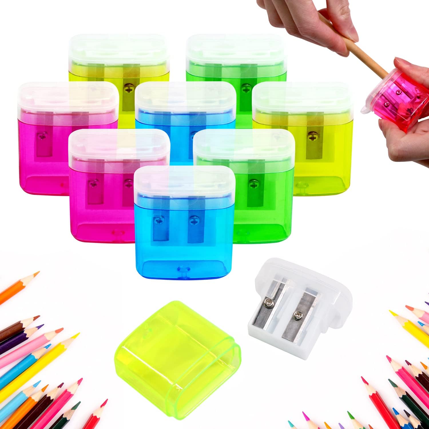 Amazon.com : 100 Pack Pencil Sharpeners Bulk - Double Hole Pencil ...