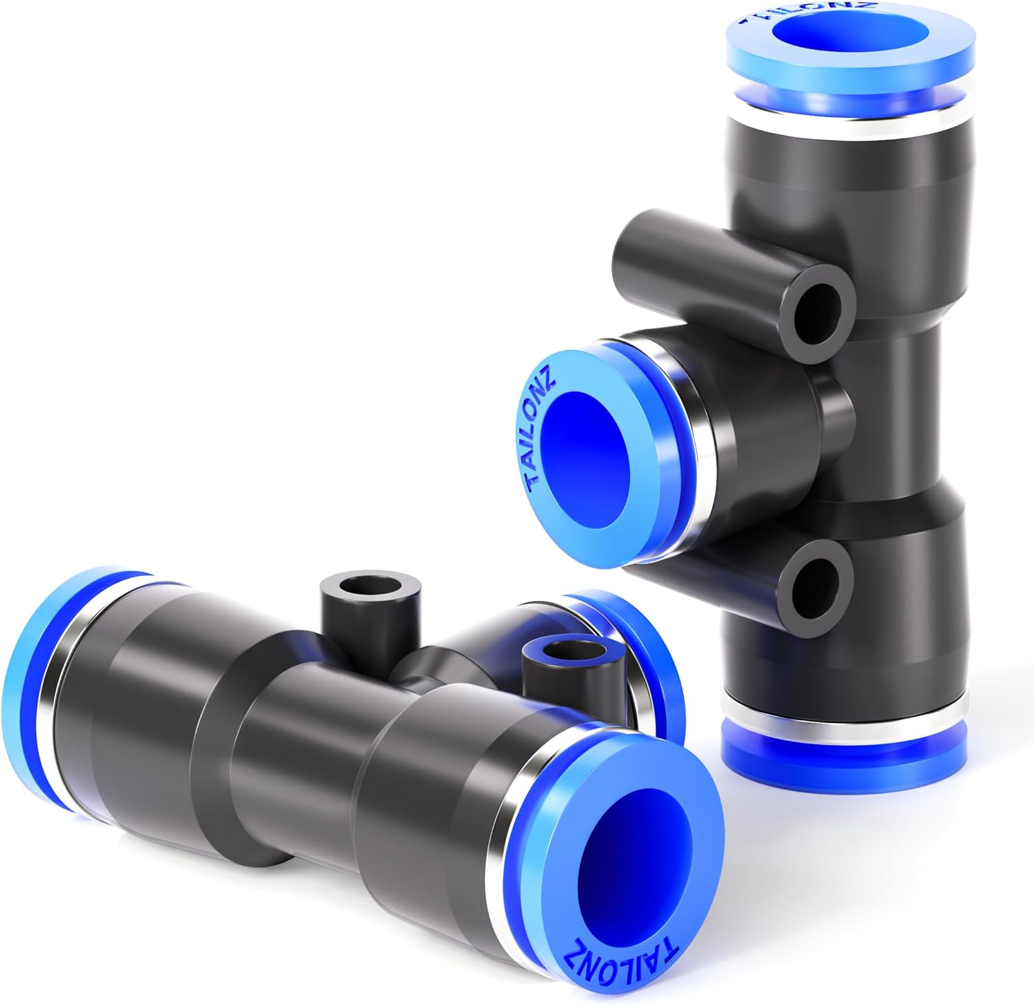 TAILONZ PNEUMATIC Blue 8MM Tube OD x 6MM Tube OD x 8MM Tube OD Tee Plastic Push to Connect ...