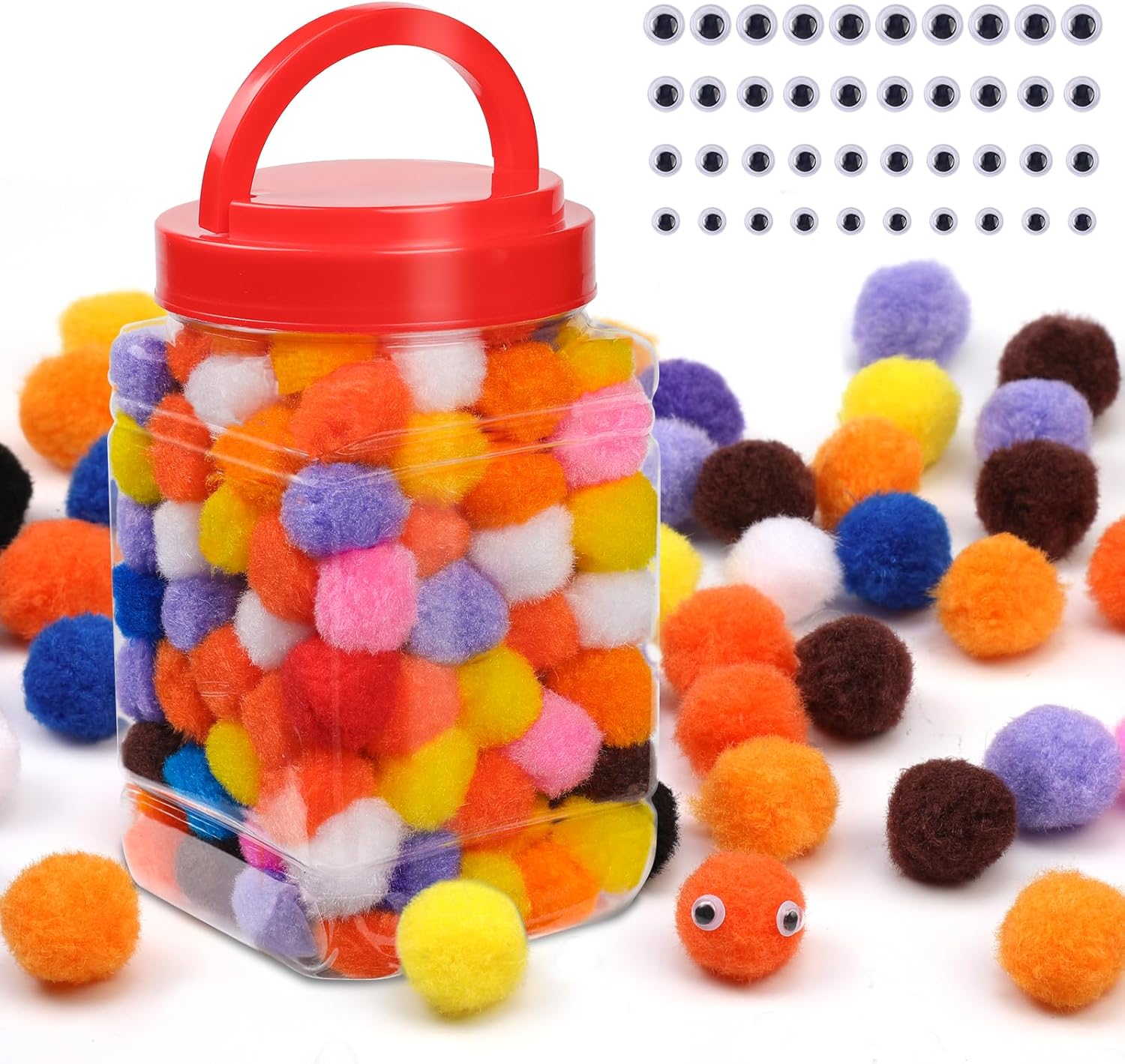 Amazon.com: MORFEN 400 Pcs - 300 Pcs1 Inch Pom Poms with 100 pcs Wiggle ...