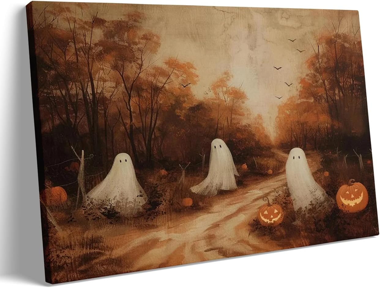 Amazon.com: Moody Ghost Painting Autumn Landscape - Cute Ghosts in ...