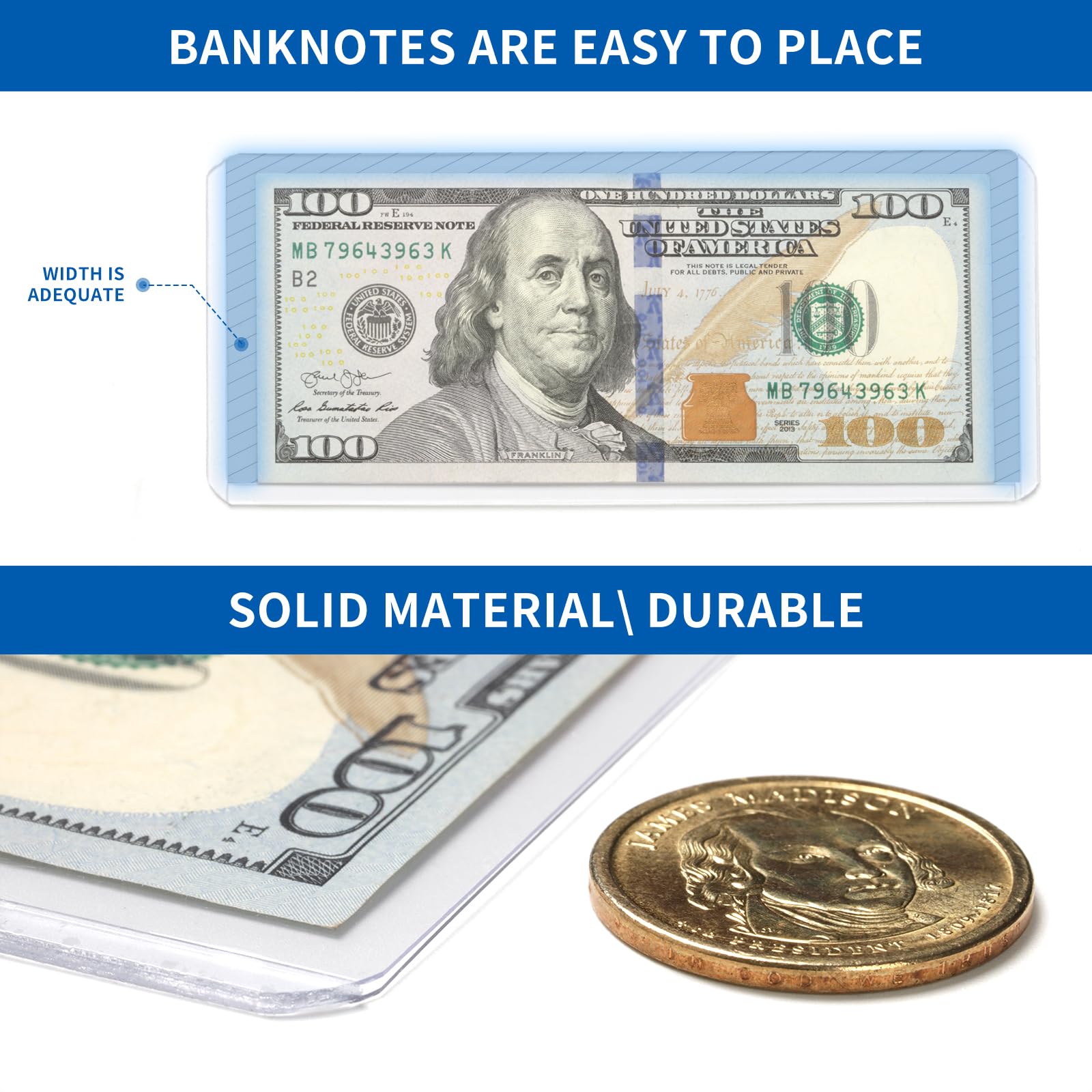 100 Dollar Bills Dollar Bill Holders For Collectors 25 MODERN REGULAR ...