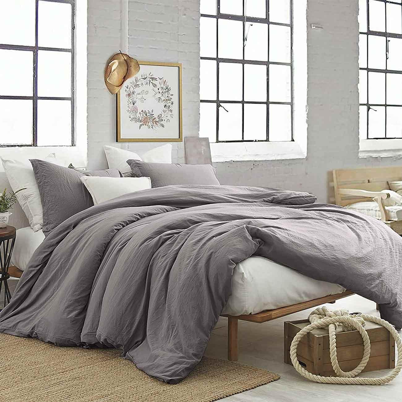 Amazon.com: ETDIFFE Grey Queen Comforter Set - 3 Piece Aesthetic Modern ...