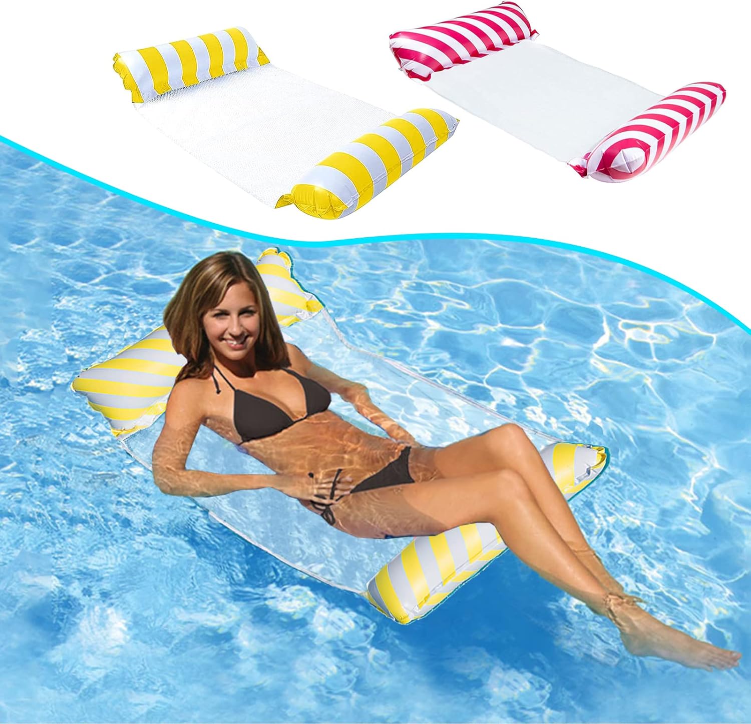 2 Pack Inflatable Pool Floaties for Adults, Multi-Purpose Water Hammock Pool Lounge Floats ...