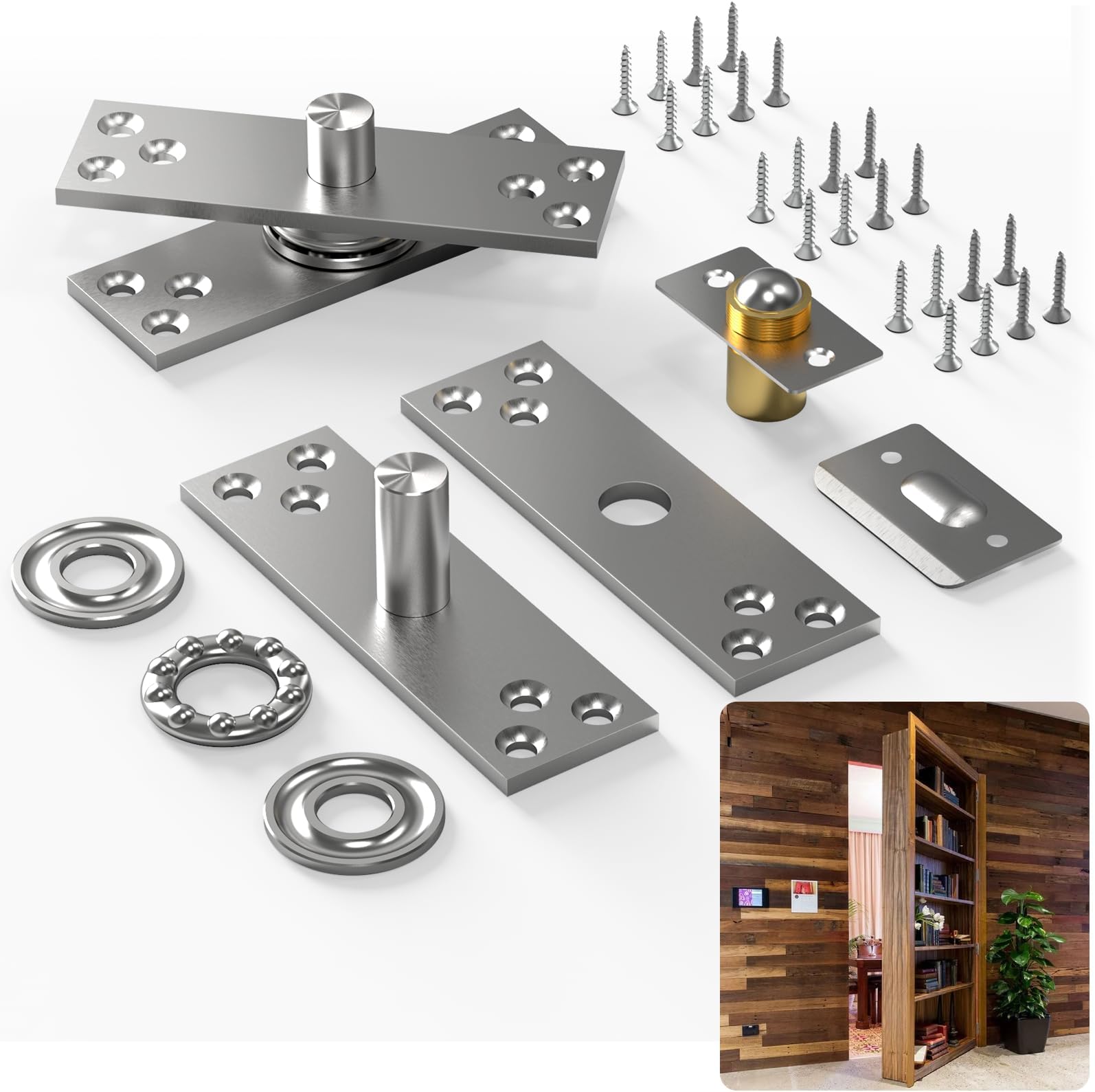 Aglehome Door Pivot Hinge, Hidden Door Hinge for Max 300 lb Secret Door ...