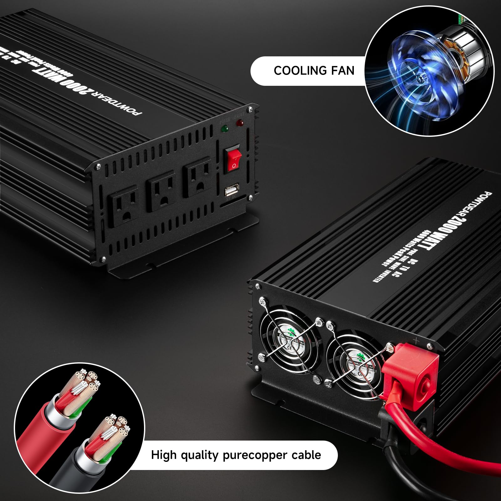 Snapklik.com : Pure Sine Vane Power Inverter 2000 Watt, DC 12V To 110V ...