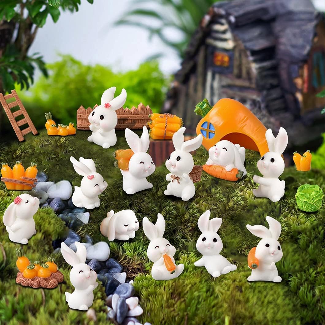 Amazon.com: tyoungg 24 Pieces Fairy Garden Easter Rabbit Miniature ...