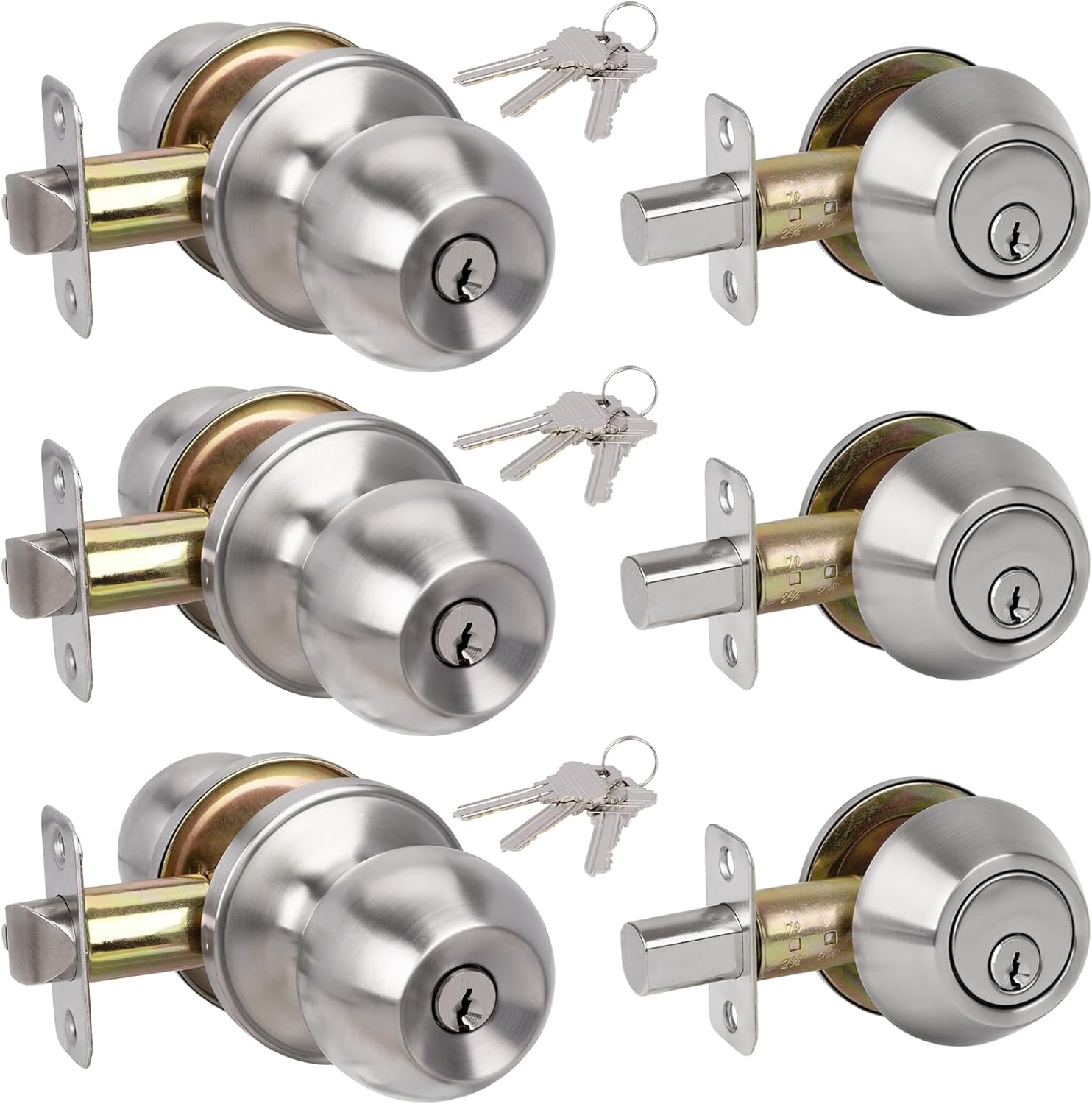 HOSOM 3 Pack Entry Door Knob and Single Cylinder Deadbolt Lock Set ...