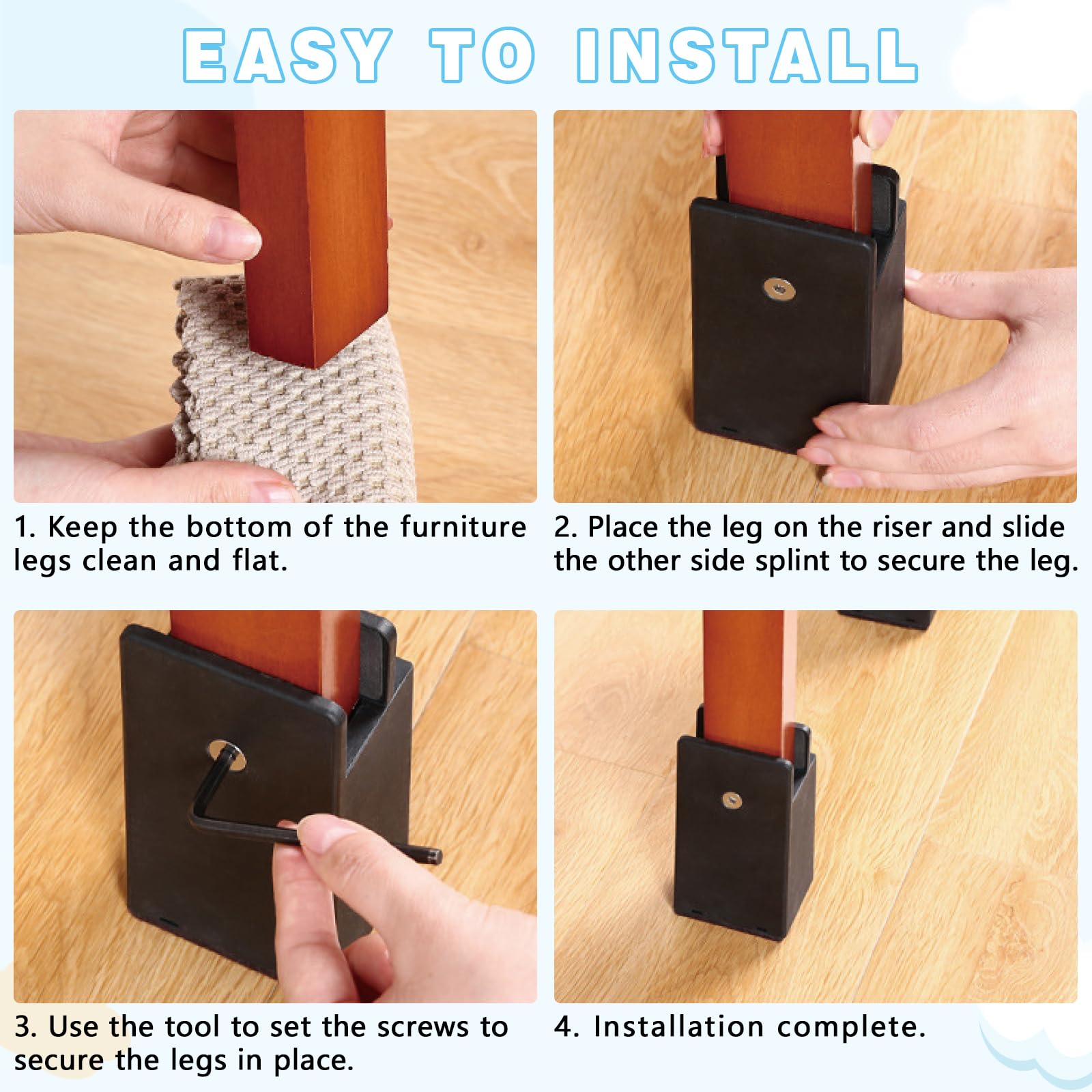 Table Leg Extenders 4 Pcs Adjustable Furniture Risers 4 Inch, Square ...