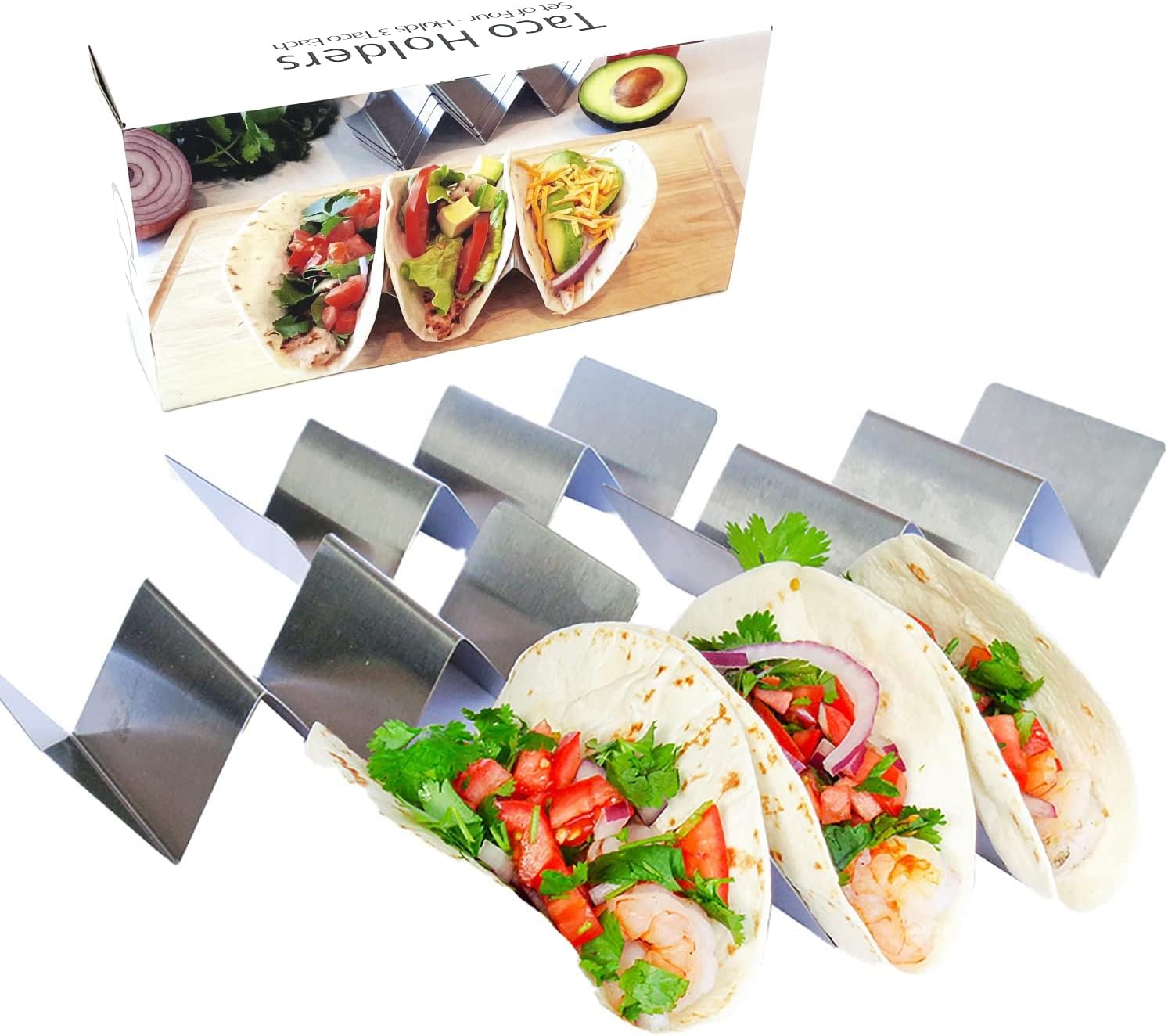 Amazon.com: Pack of 4 - Stainless Steel Taco Holder Stand - Truck Tray ...