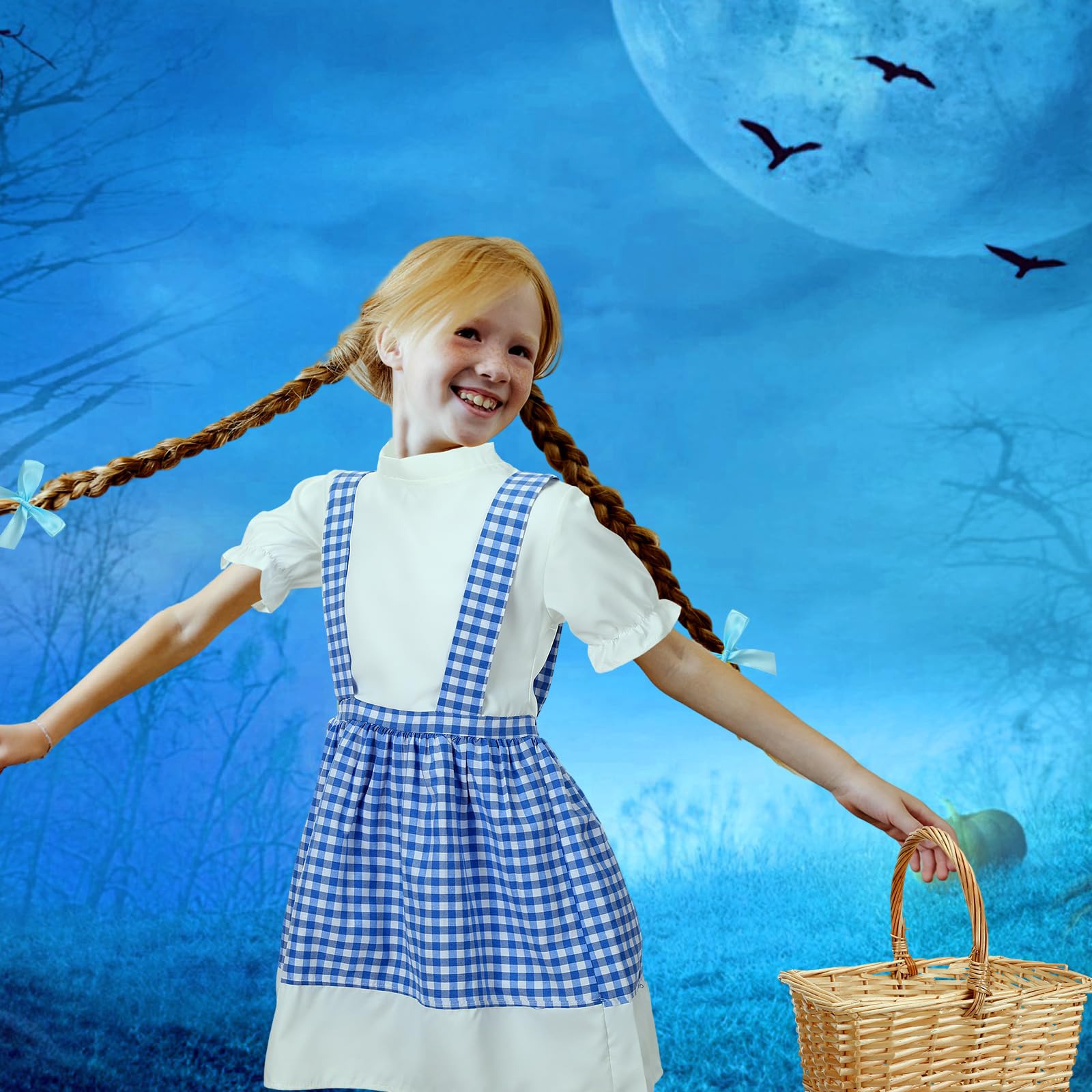 Leumoi 5 Pcs Classic Cosplay Costume for Girls Blue Gingham Dress Bows ...