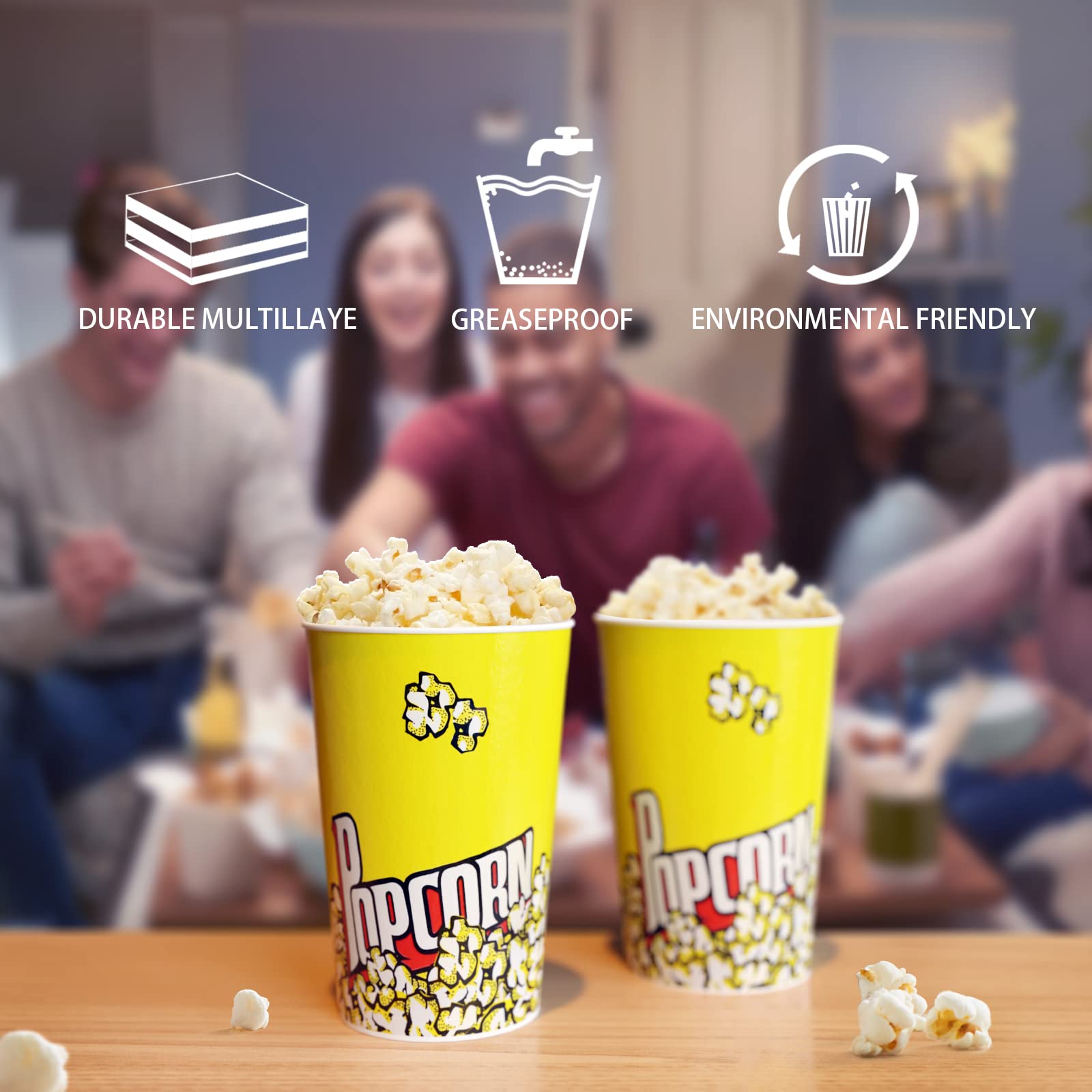 Snapklik.com : 46 Oz Popcorn Containers 44 Pack Reusable Cardboard ...