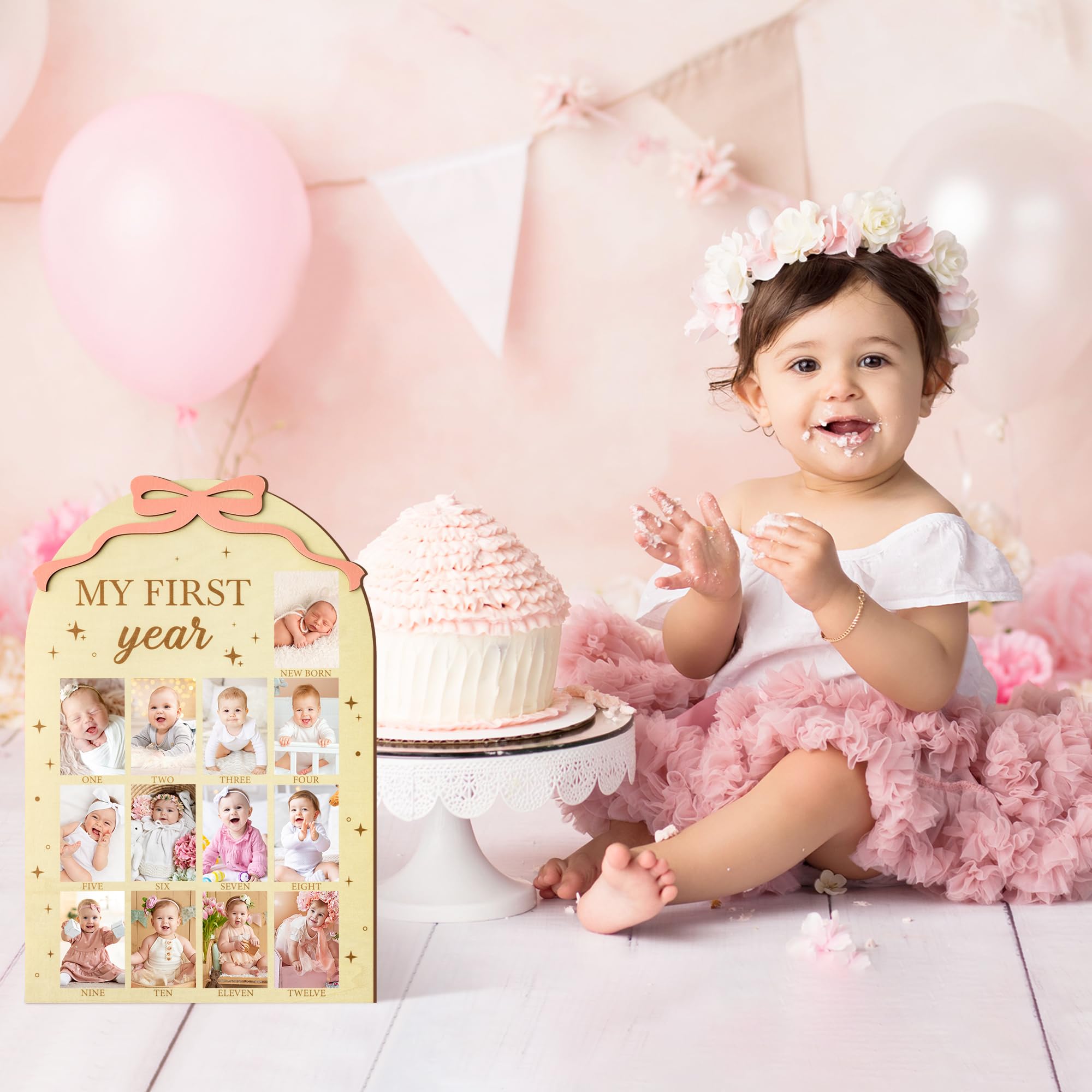 Snapklik.com : My First Year Photo Frame Board, 3D Coquette Pink Bow ...