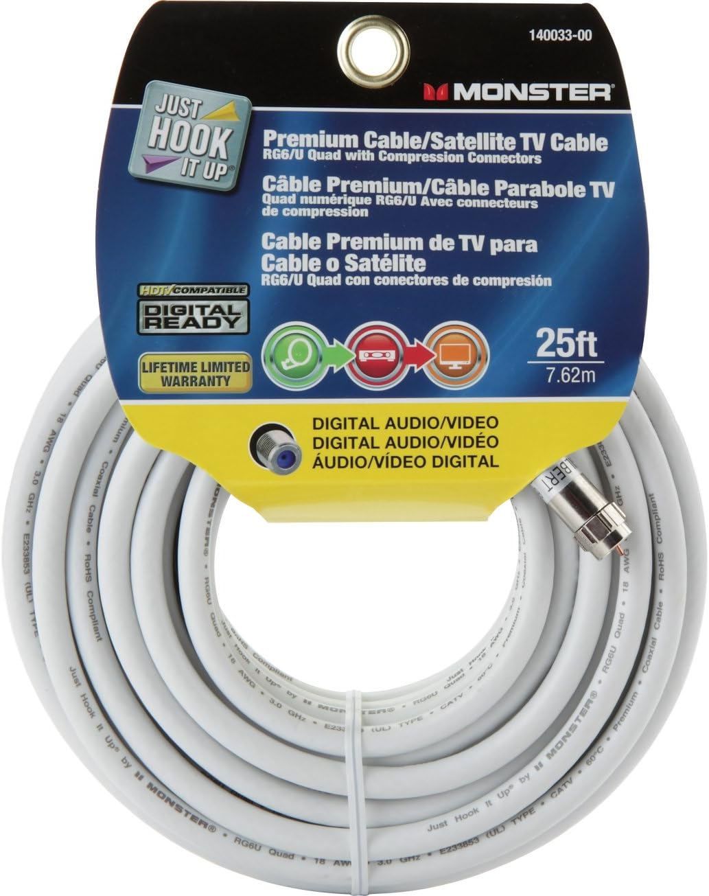 Amazon.com: Monster Cable Video Coaxial Cable Digital 75 Ohm 3 ' Carded ...