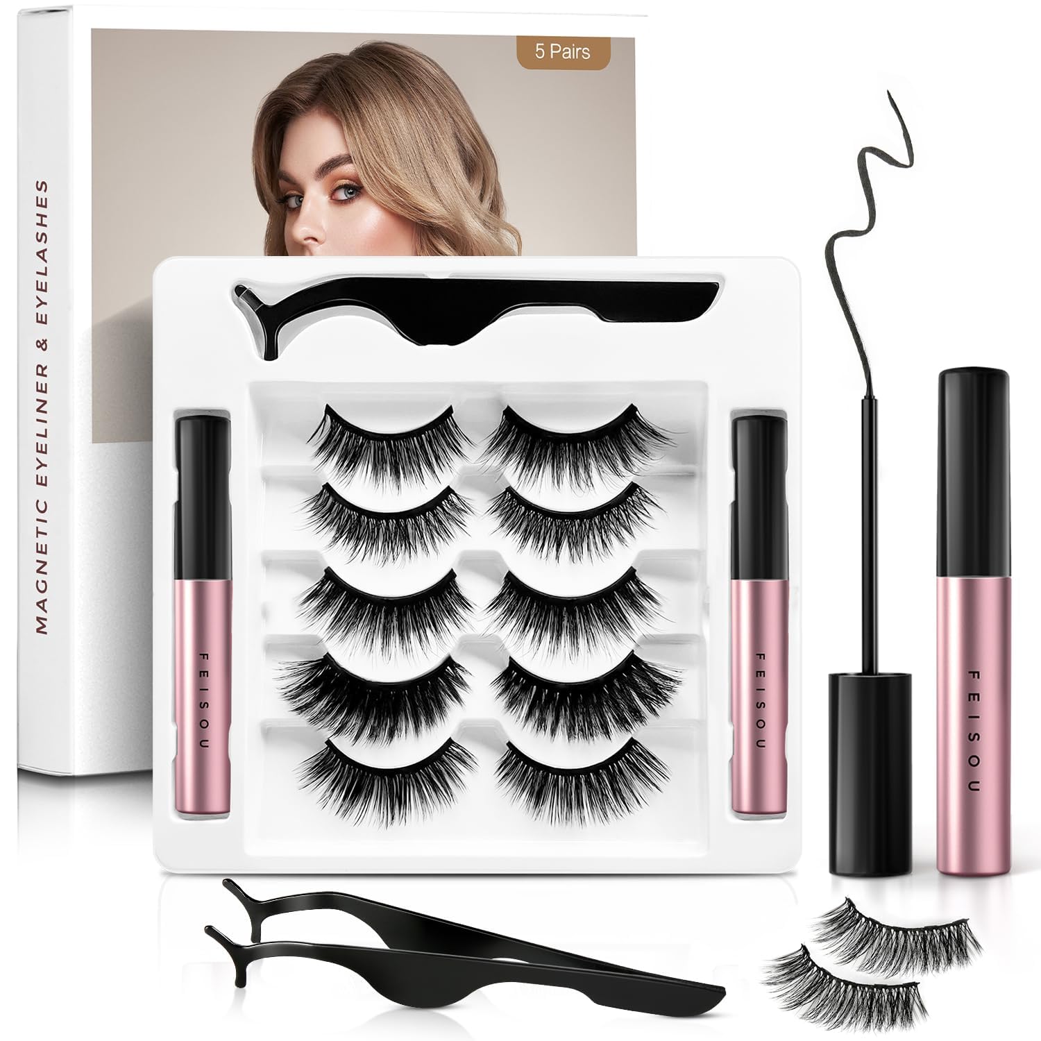 Amazon.com: Magnetic Eyelashes with Eyeliner Kit, (5-Pairs) Reusable ...