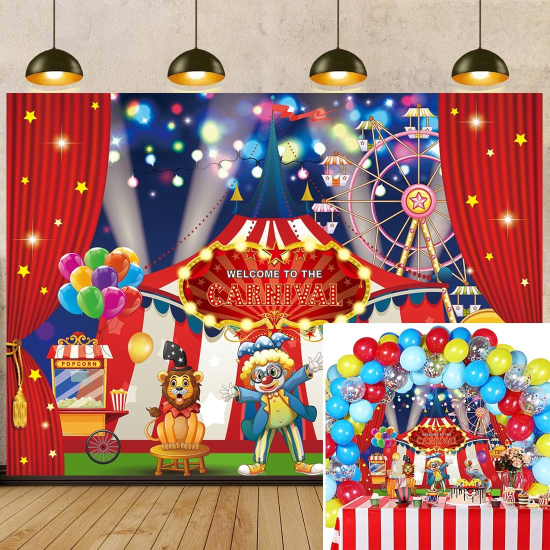 Carnival Backdrop Circus photography Background Decorations Welcome to The Carnival Banner Red ...