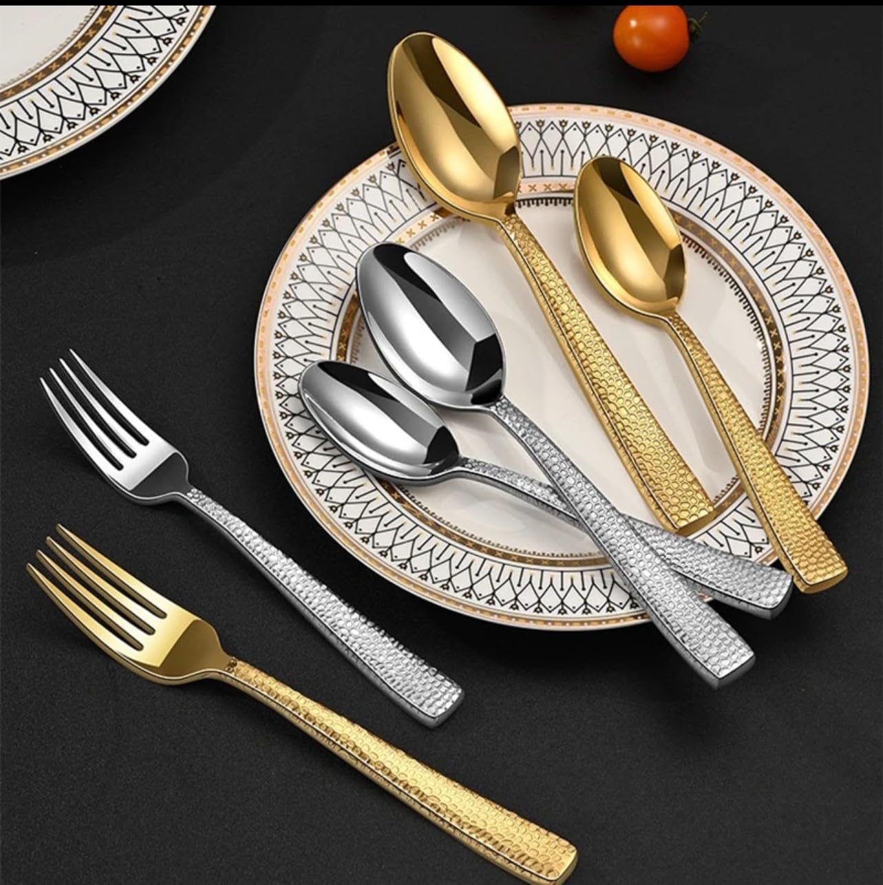 Amazon.com | ELiTA ESSENTIALS Luxury 24 Pieces Flatware Set, Hammered ...