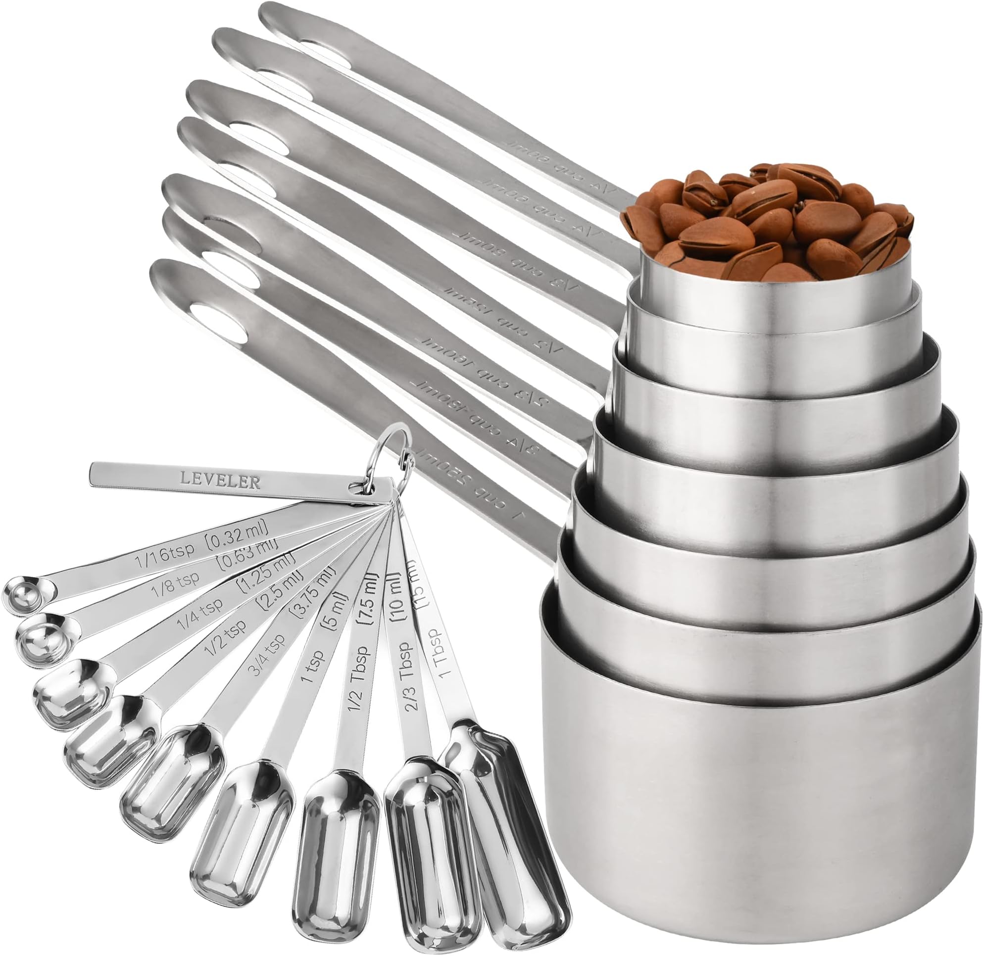 Amazon.com: Kalsreui Measuring Cups and Spoons Set 17, 7 Stainless Steel Measuring Cup Set, 9 ...