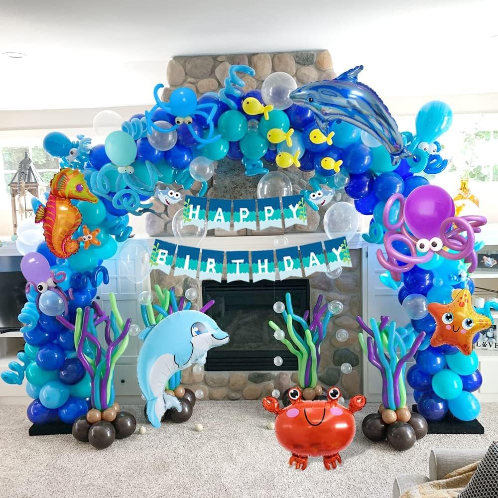 103PCS Under The Sea Party Decorations Ocean Theme Blue Balloon Garland ...