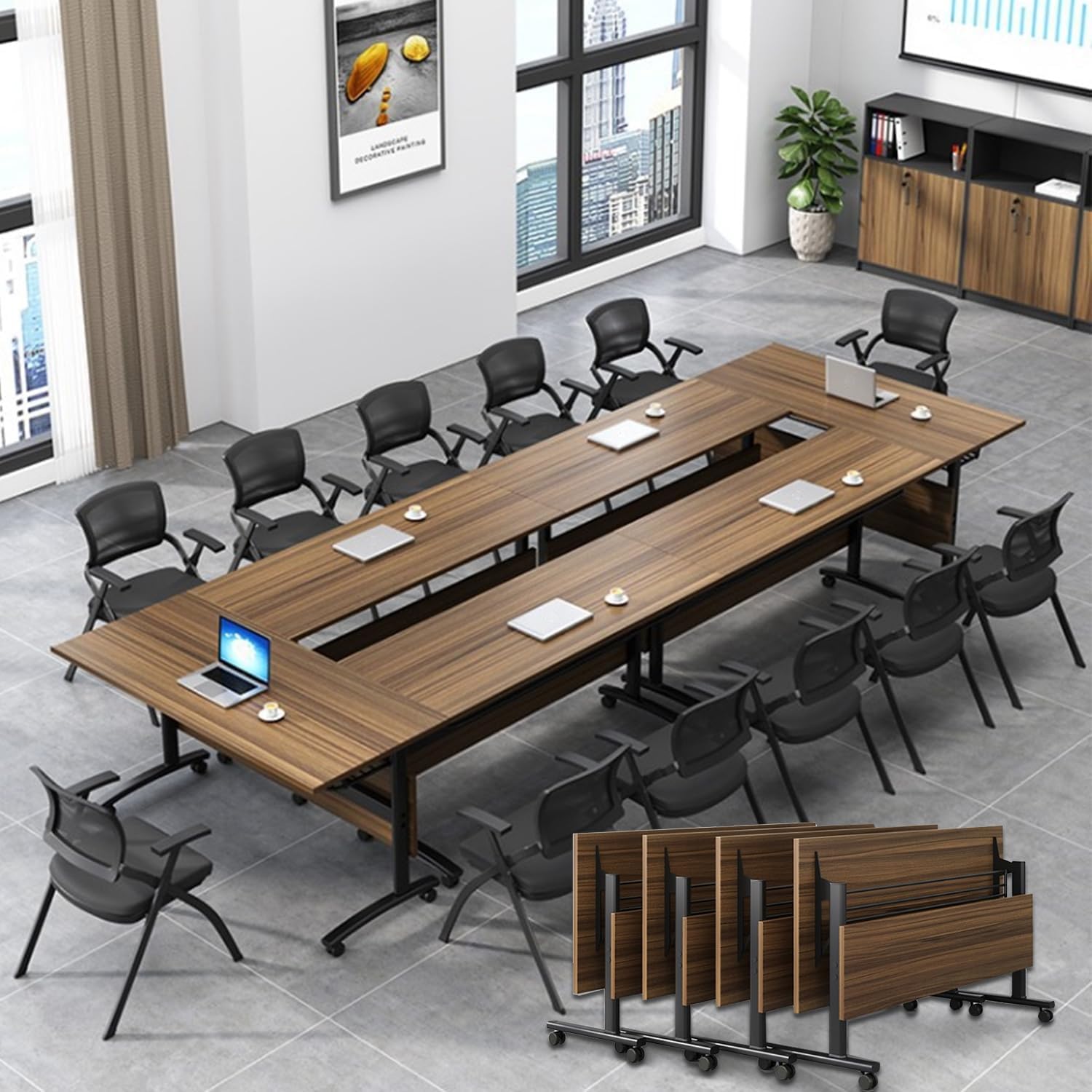 Amazon.com: 6 Pack Conference Room Table,Mobile Conference Table,Large ...