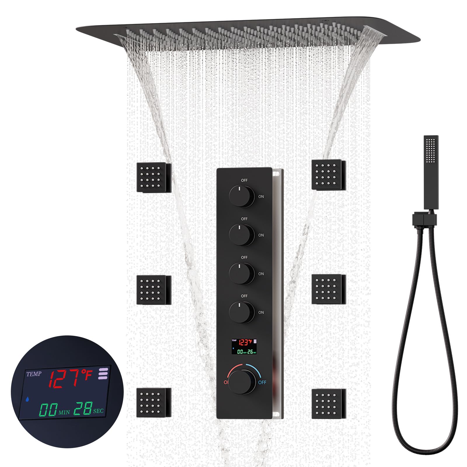 WHSHOWER Matte Black Shower Faucet System Including 16 X24inch Shower ...