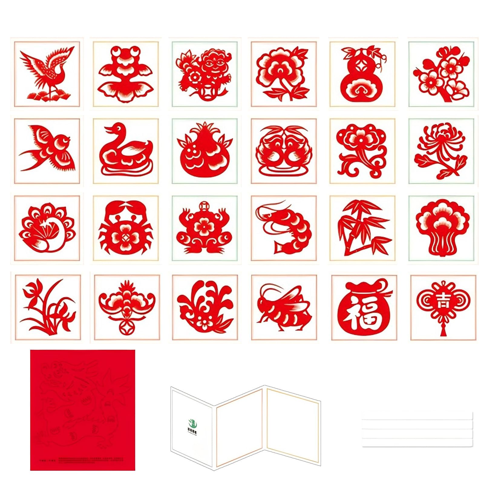 30Pcs Chinese New Year Red Window Paper Cuts, Chinese New Year Window ...