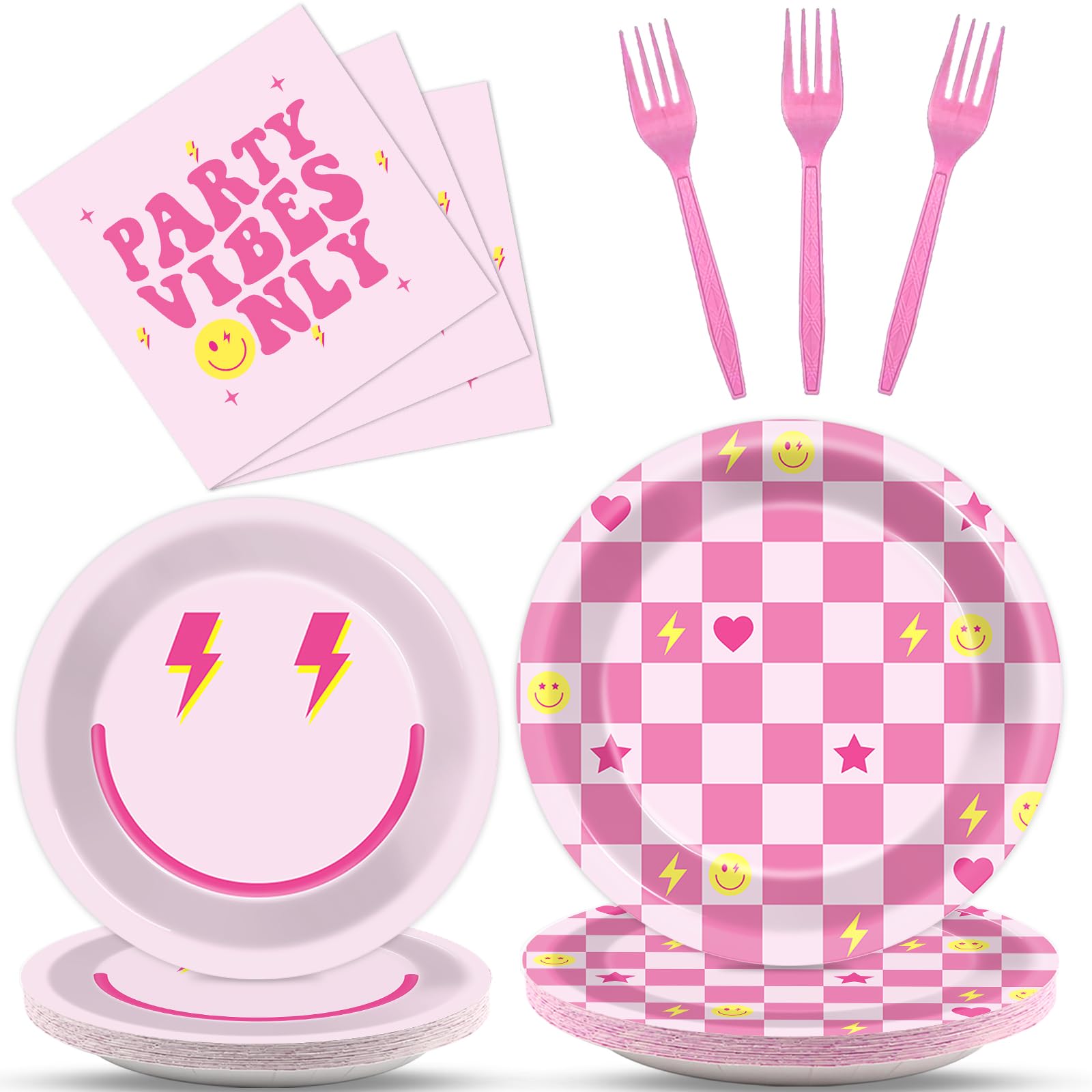 Amazon.com: Justforjoyful 96Pcs Preppy Party Supplies Pink Smile Face ...