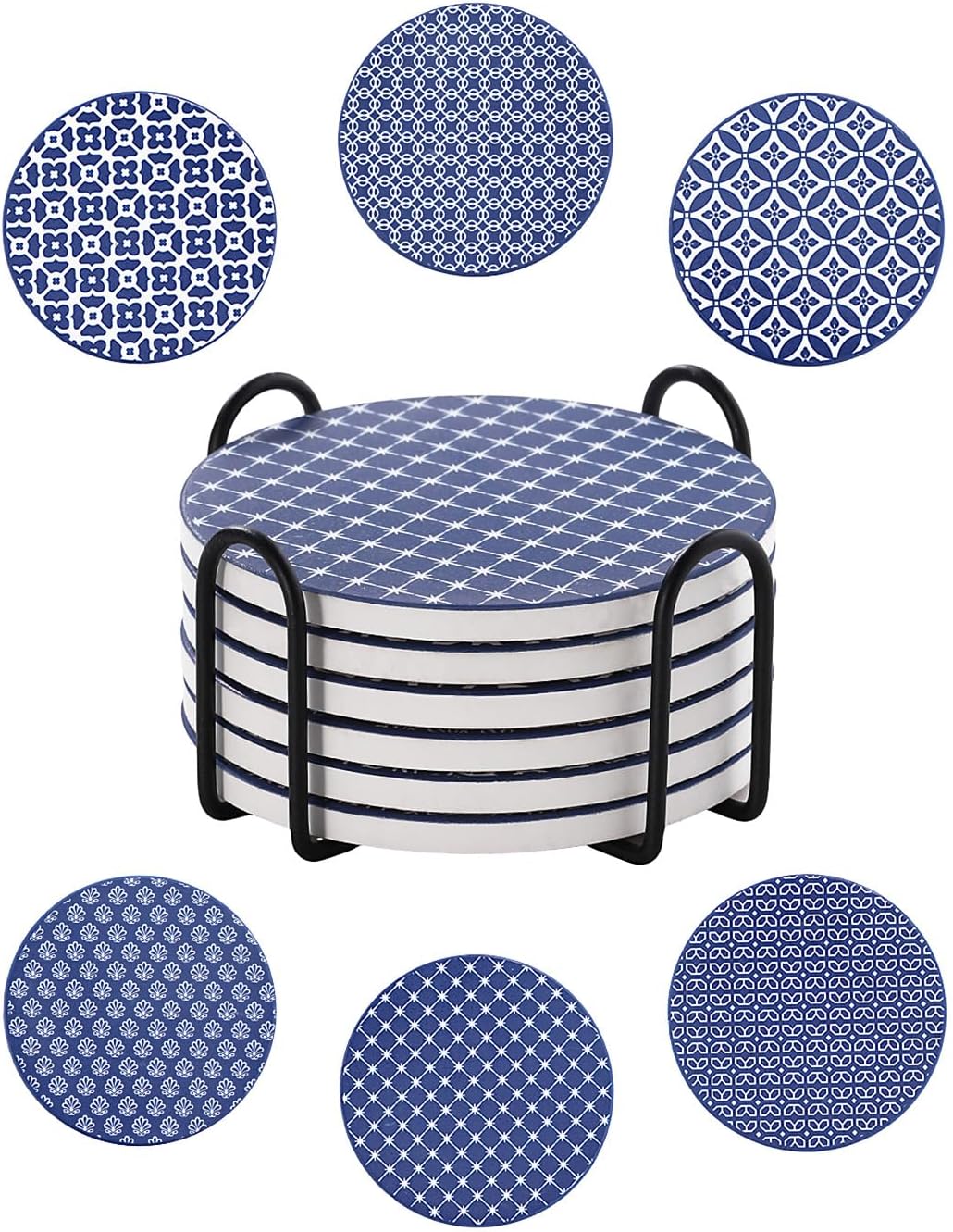 Amazon.com: DOWAN Drinks Coasters Set of 6 Absorbent Ceramic Coasters ...