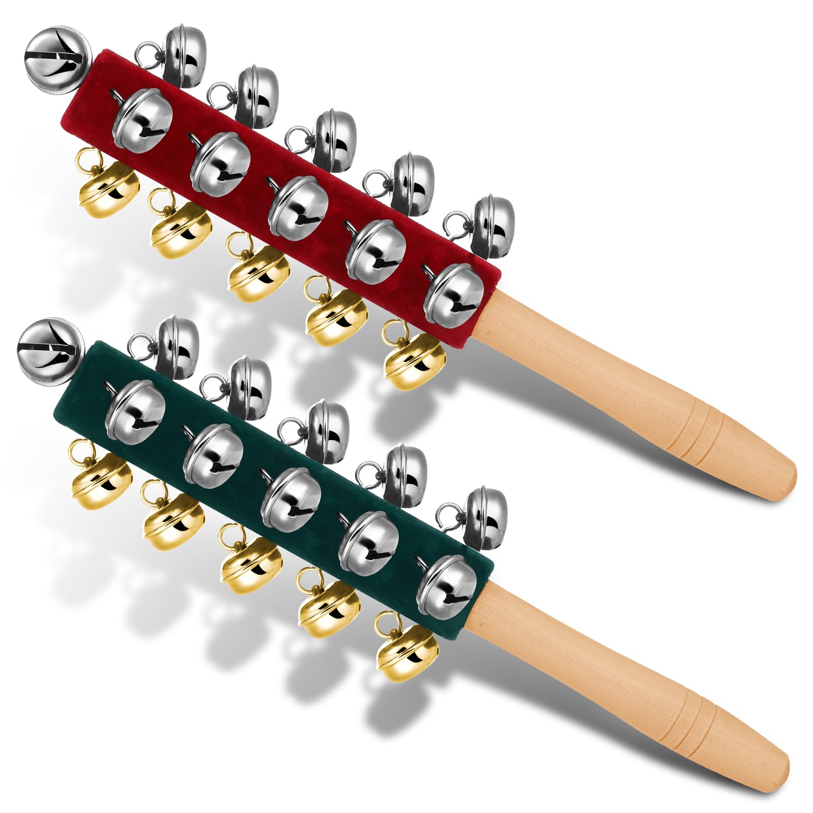 Amazon.com: 2 Pcs Christmas Hand Jingle Bells Wooden Handhold Sleigh ...