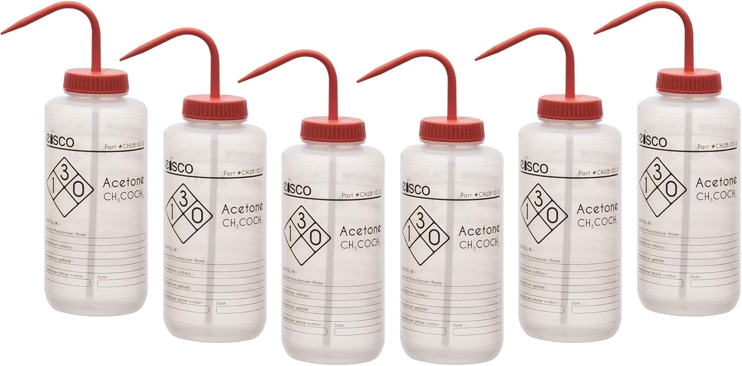 Amazon.com: EISCO 6PK Wash Bottles for Acetone, 1000ml - Labeled with ...