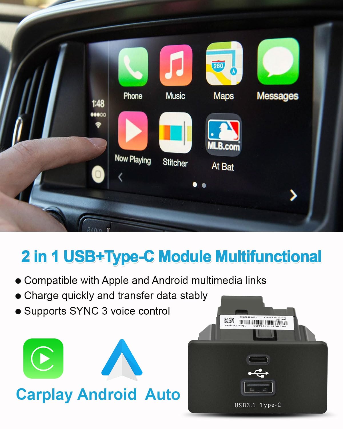 Snapklik.com : Carplay USB Interface Hub HC3Z-19A387-B-G USB+Type-C ...