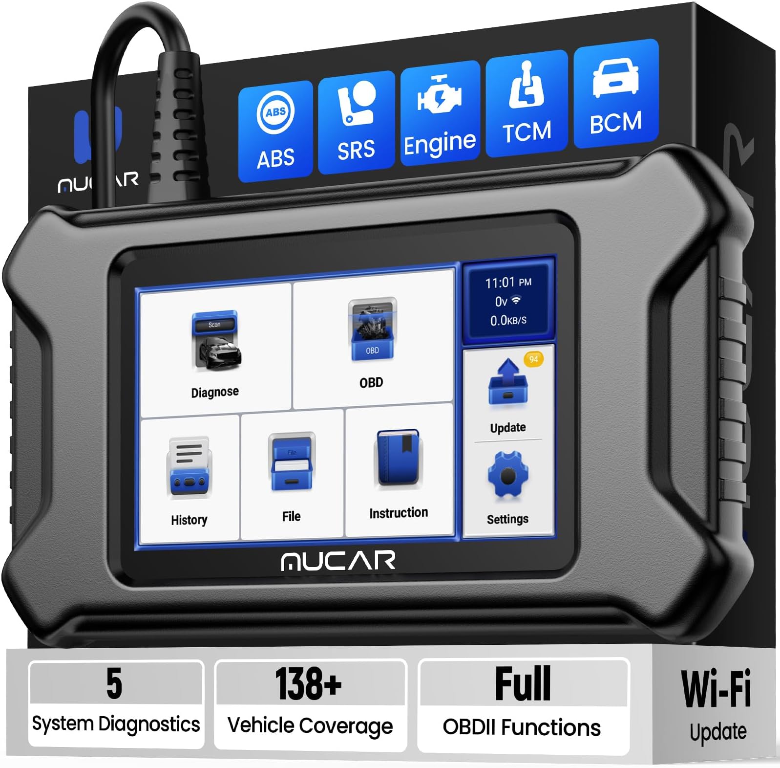 mucar OBD2 Scanner Herramienta de diagnóstico, escáner de Coche con 5 Sistemas (ABS SRS ECM TCM ...