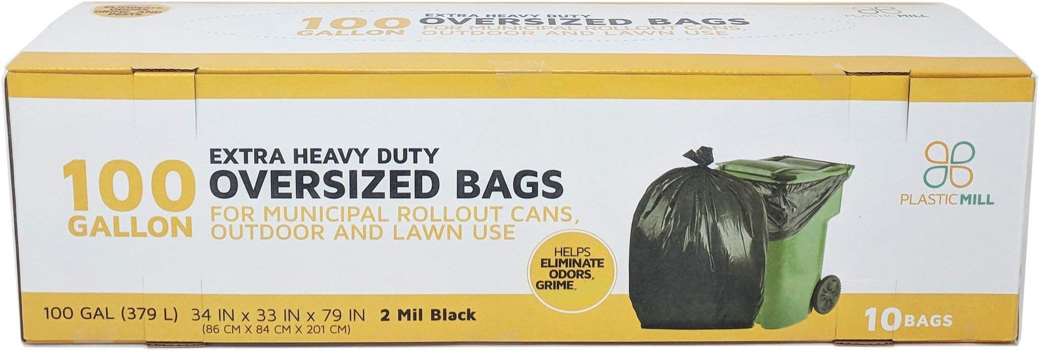 Amazon.com: PlasticMill 100 Gallon Garbage Bags: Black, 2 Mil, 67x79 ...
