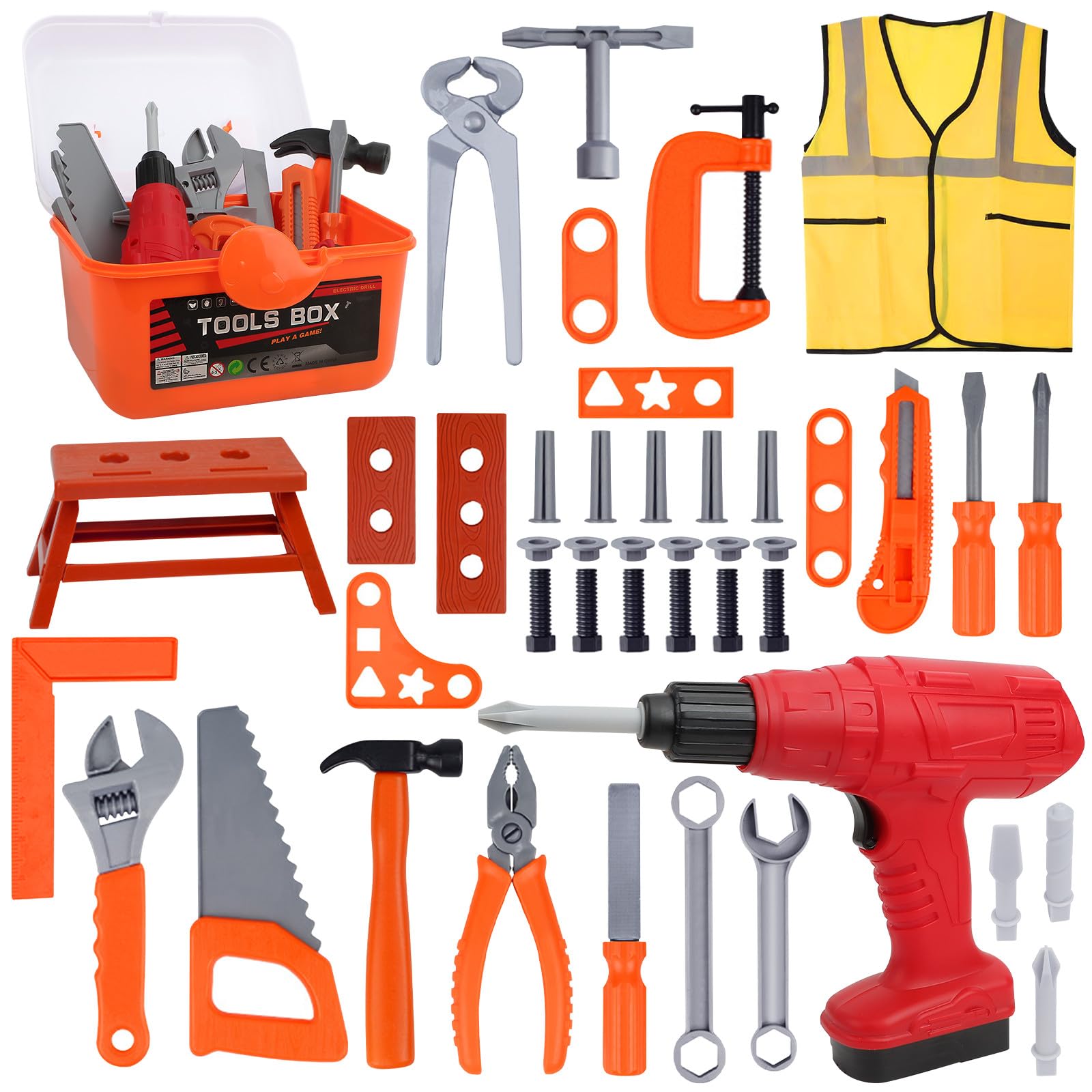 Amazon.com: REAQUE Kids Tool Set, 48 Pcs Toy Tool Box for Toddlers Ages ...