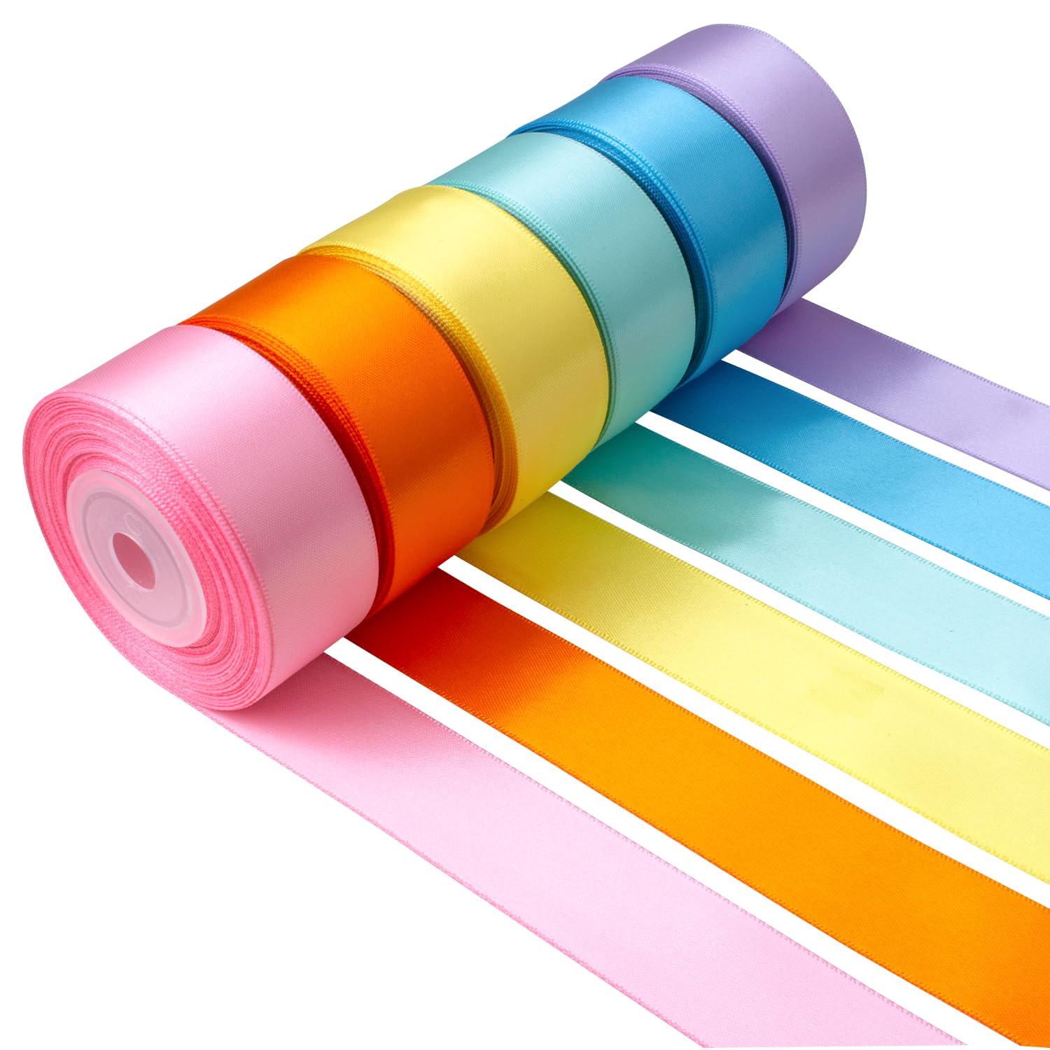 Amazon.com: Mlurcu Pastel Ribbon Rainbow Satin Ribbon 1 Inch Colorful ...