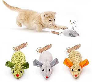 Potaroma Cat Toys 3Pcs Squeak Mice, Interactive Catnip Silvervine ...