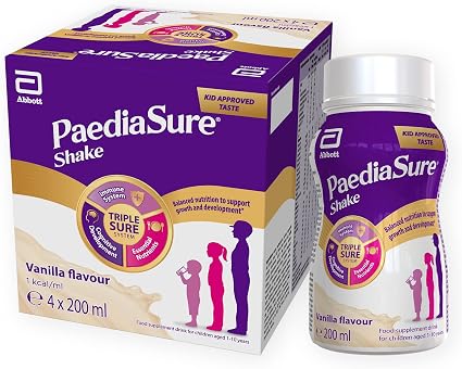 PaediaSure Shake Ready-To-Drink Bottles, 4 x 200ml, Vanilla Flavour ...