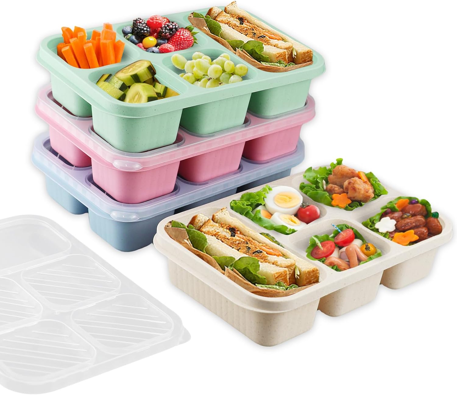 Toivize 4 Pcs Snack Box with Compartments, 5-Compartment Bento Lunch ...