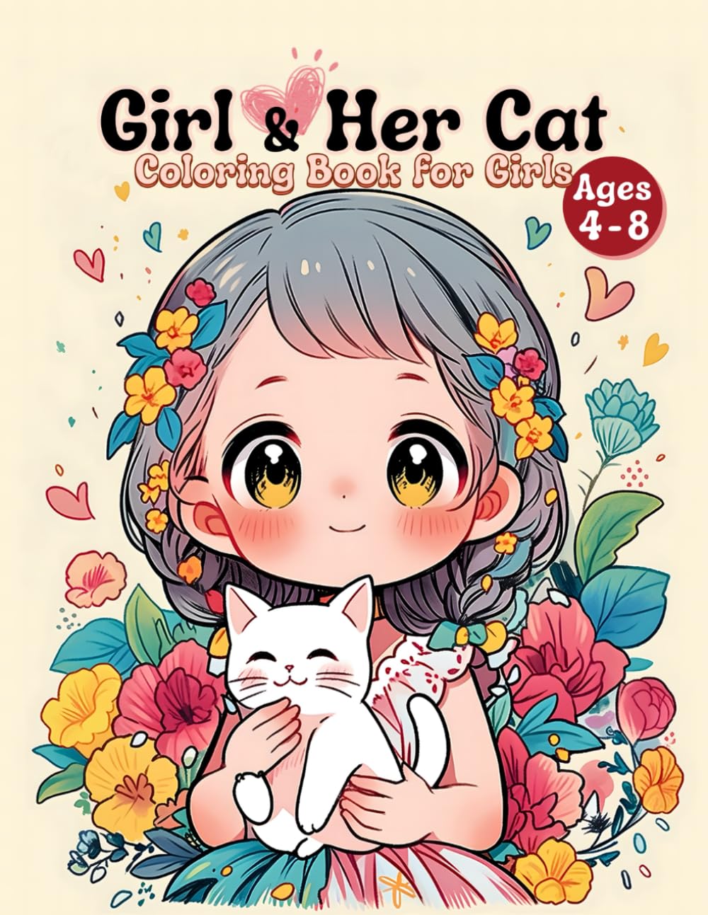 Girl & Her Cat Coloring Book for Girls Ages 4-8: Featuring Kids' Fun ...
