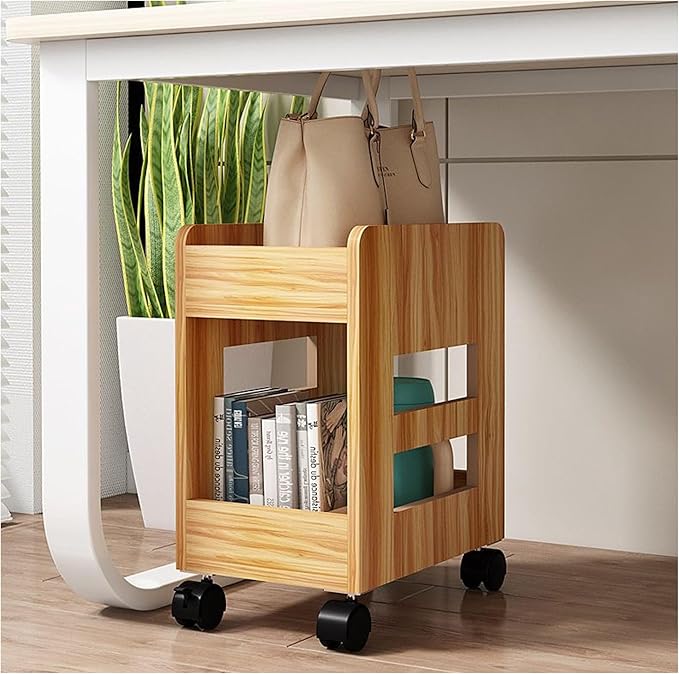 Amazon.com: BEKMLOD 2 Tier Mobile Wooden Bookshelf, Wheeled Storage ...