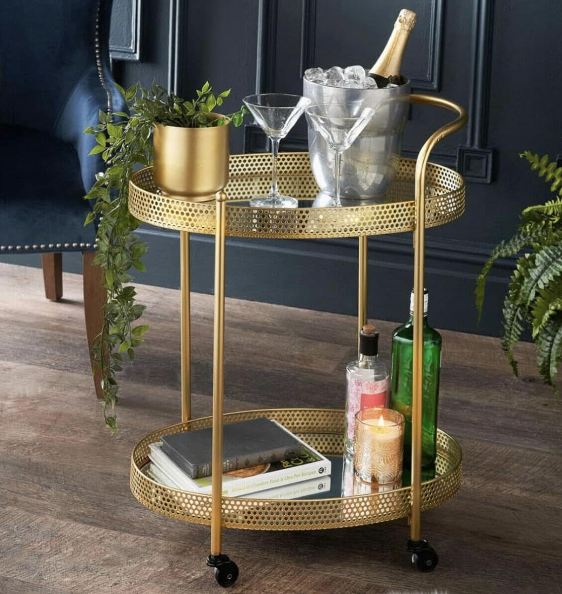 Bargain Lovers Gold Drinks Trolley With 2 Mirrored Shelves Art Deco ...